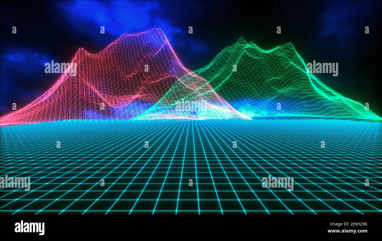 mountains in a digital grid world (3d rendering Stock Photo - Alamy