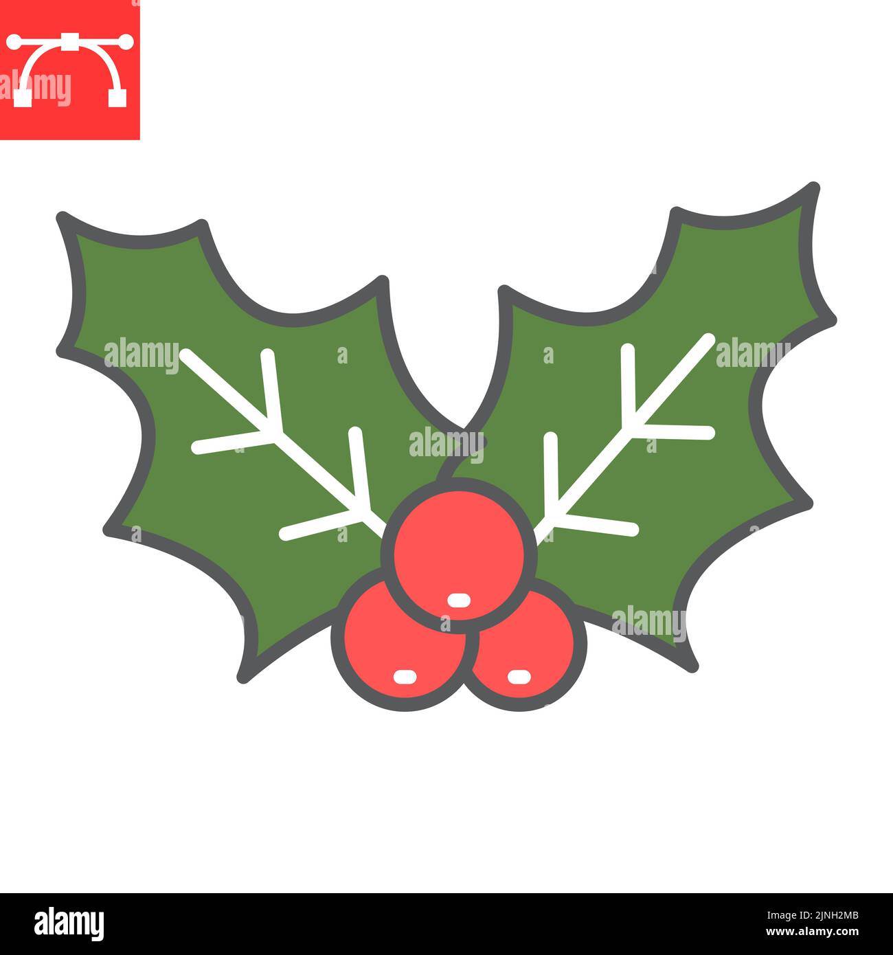 Christmas holly berry color line icon, holiday and decoration, holly ...