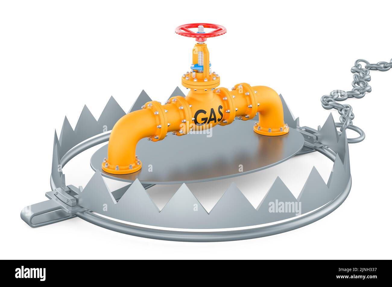 Gas pipeline inside bear trap, 3D rendering isolated on white ...