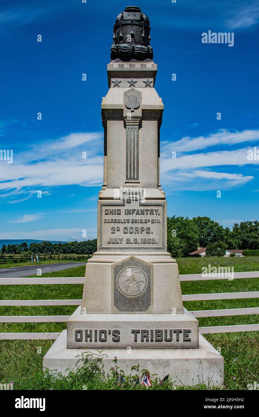 Monument to the 8th Ohio Infantry, Gettysburg National Military Park, Pennsylvania, USA Stock ...