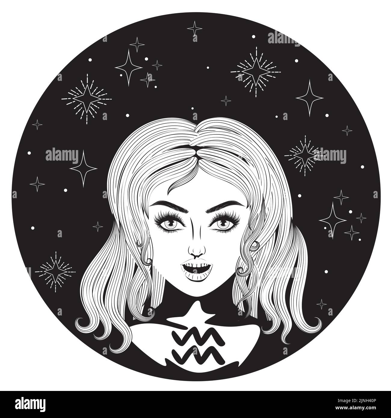 Abstract fantasy Aquarius girl, zodiac sign avatar design Stock Vector ...