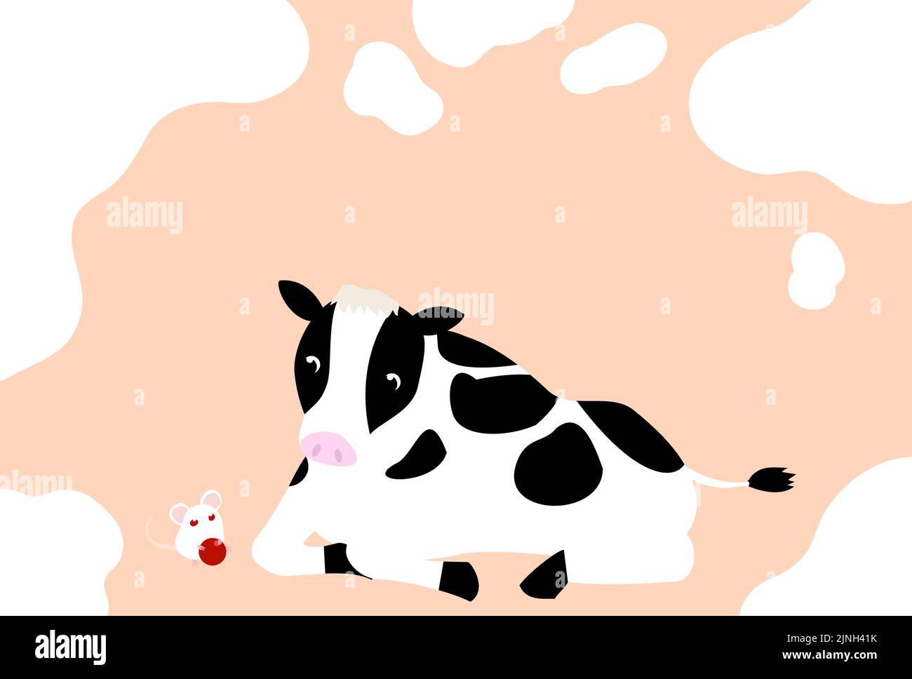 Holstein cow and mouse New Year's card illustration 2021 Stock Vector ...