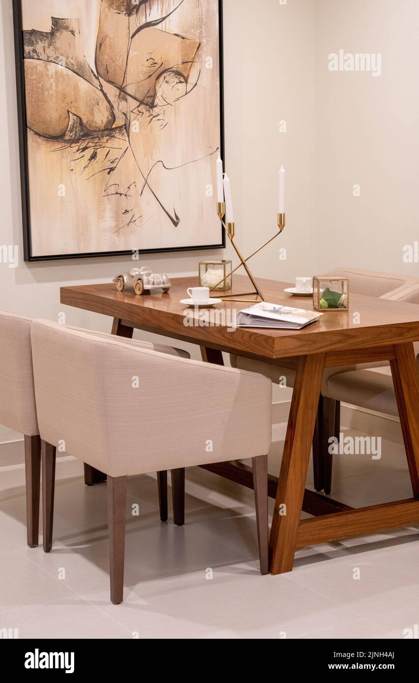 A modern dining table in a bright spacious studio apartment in ...