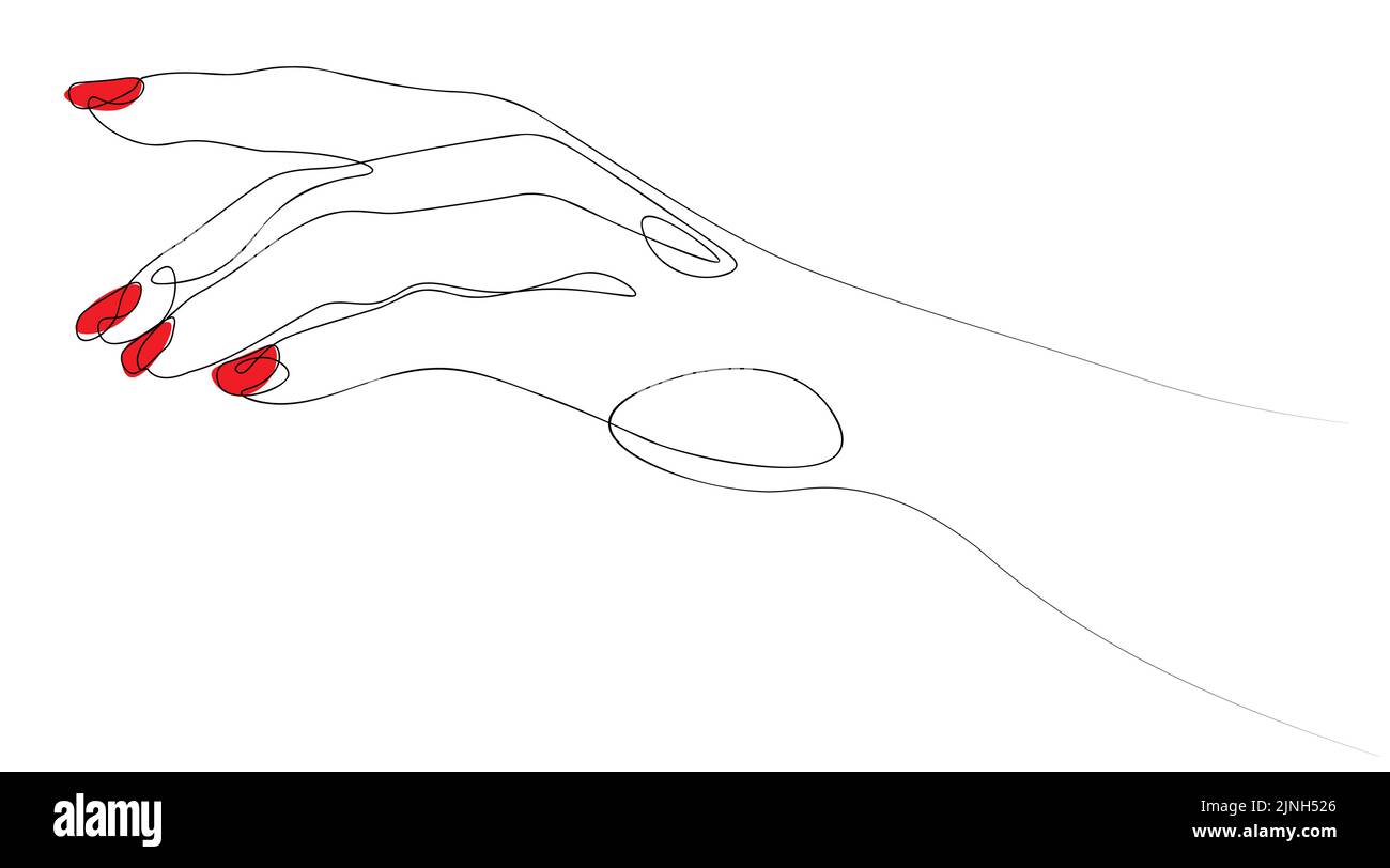 Human hand with red nail polish, single line style, minimalism Stock ...