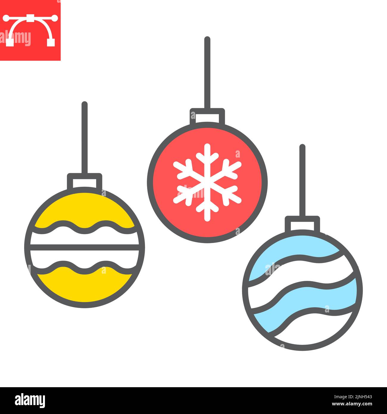 Christmas balls color line icon, new year and xmas, christmas tree ball ...