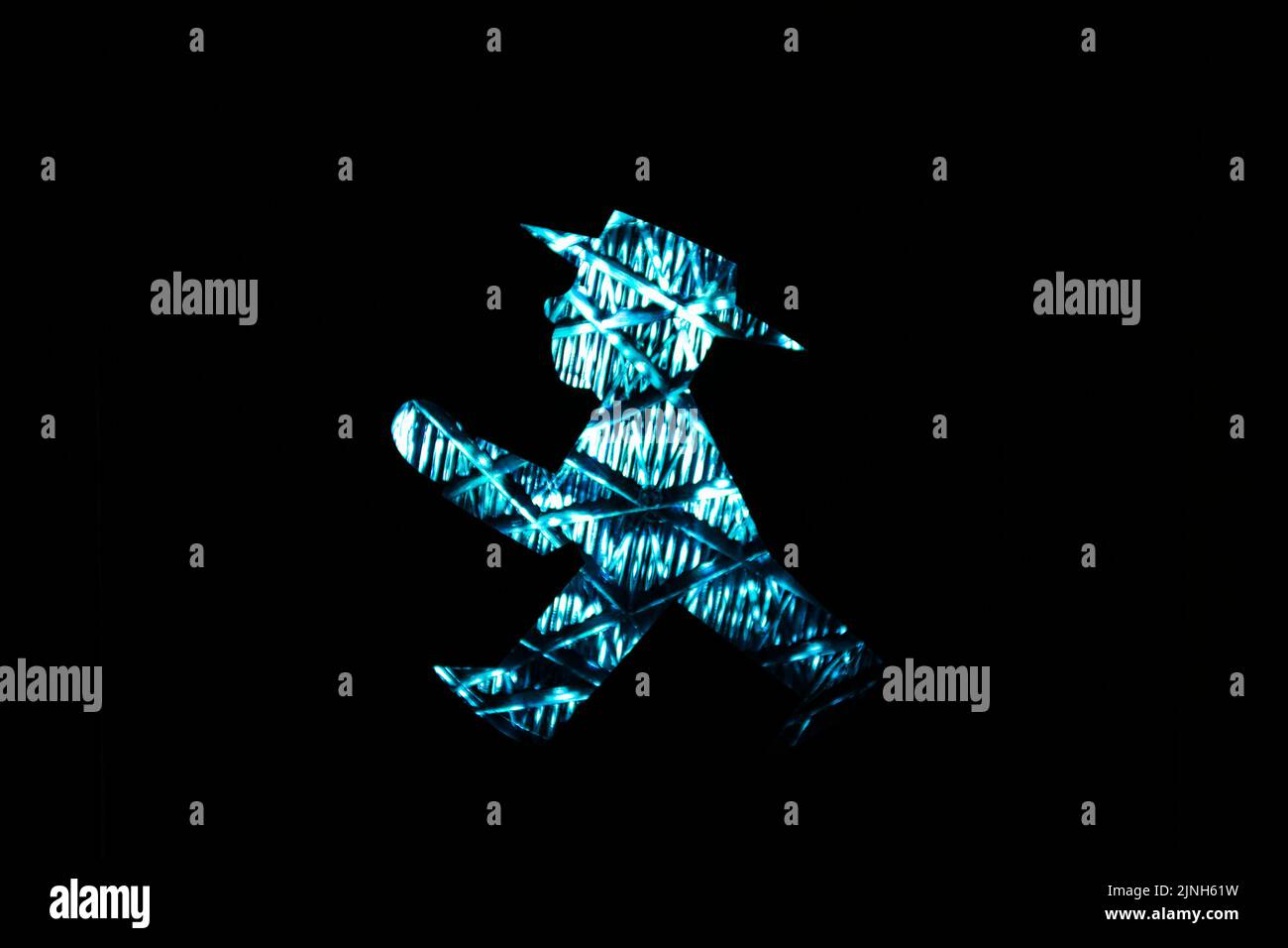 Close up detail of the famous East Berlin Ampelmann (Green traffic ...