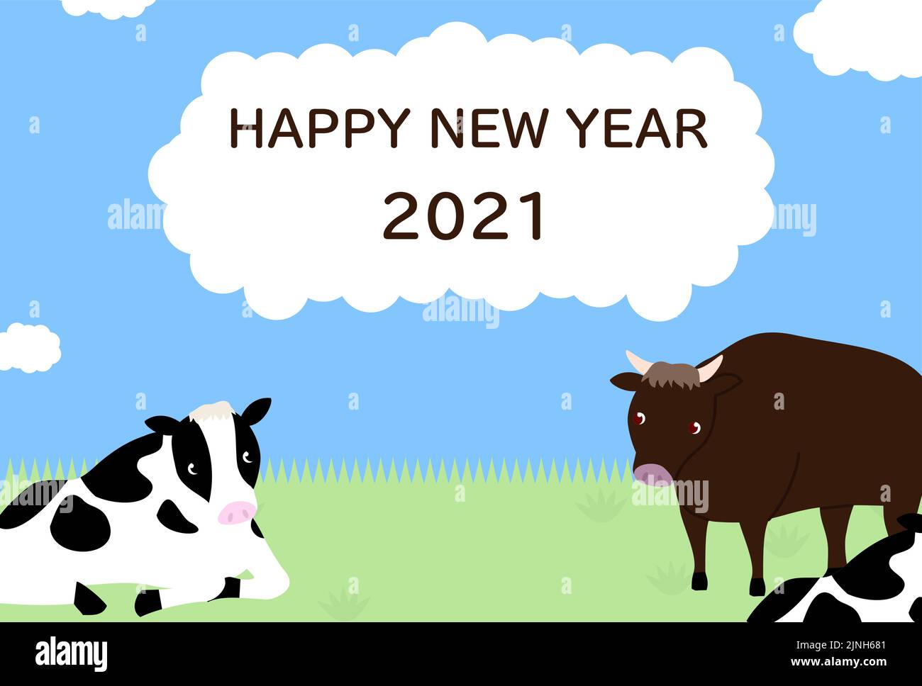Holstein cow and Japanese black New Year's card illustration Stock ...