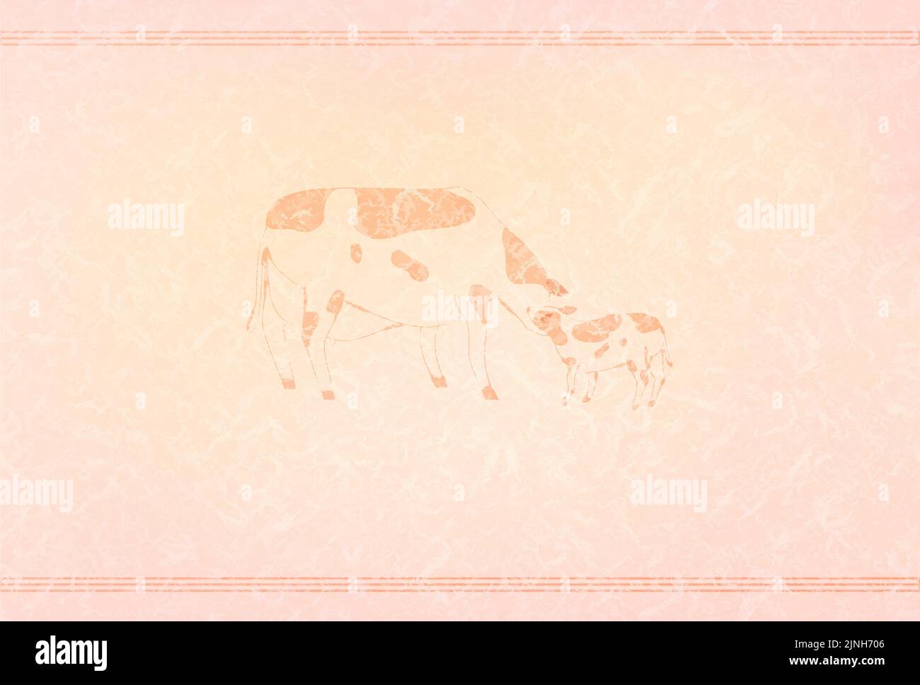 2021 New Year's card line art of cow and pink Japanese paper Stock ...