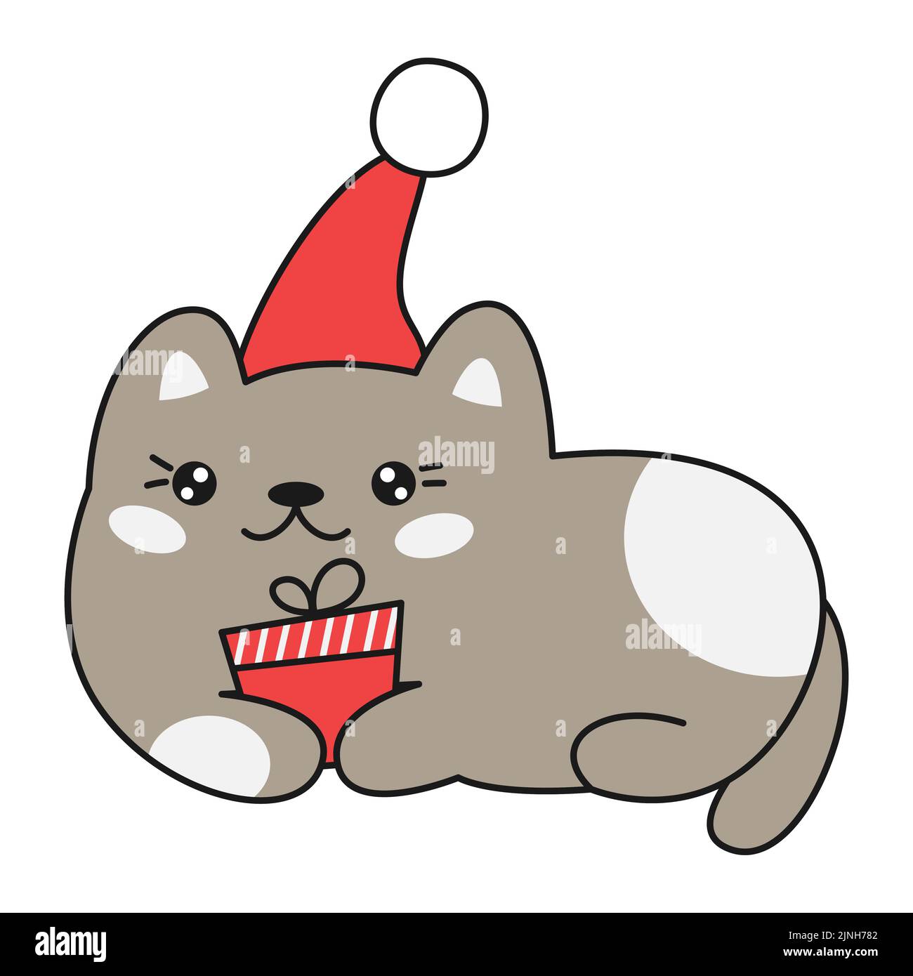 Cute christmas kawaii cat with present box Stock Vector Image & Art - Alamy