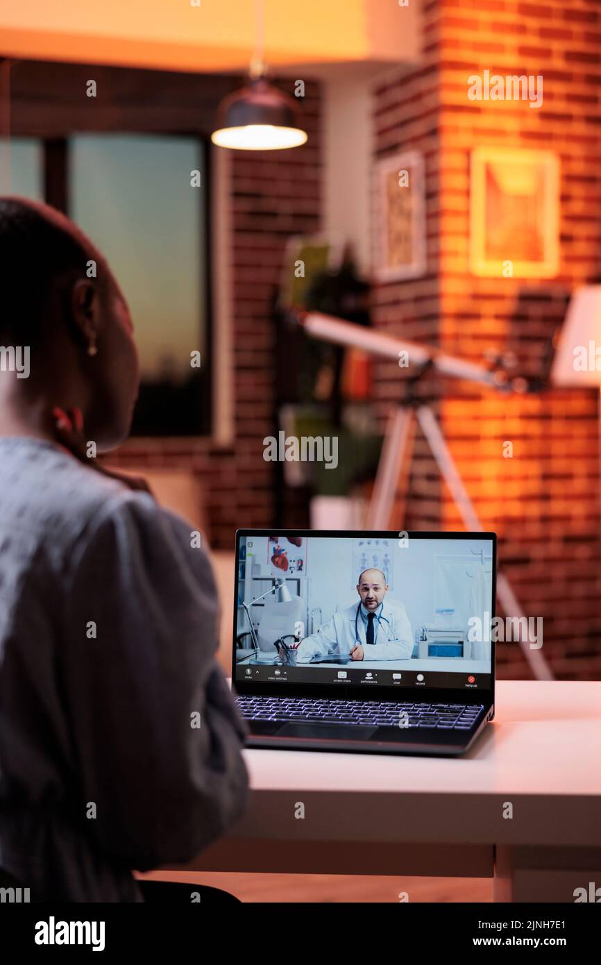 Female patient having online consultation with doctor, telehealth ...