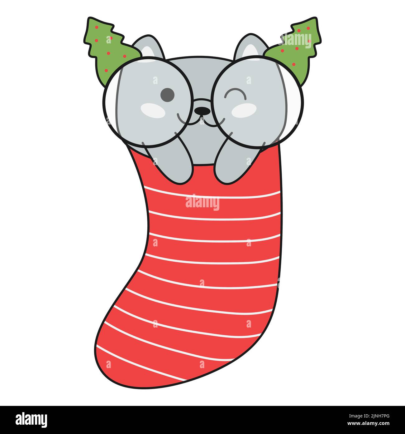 Cute christmas kawaii cat in red sock Stock Vector Image & Art - Alamy