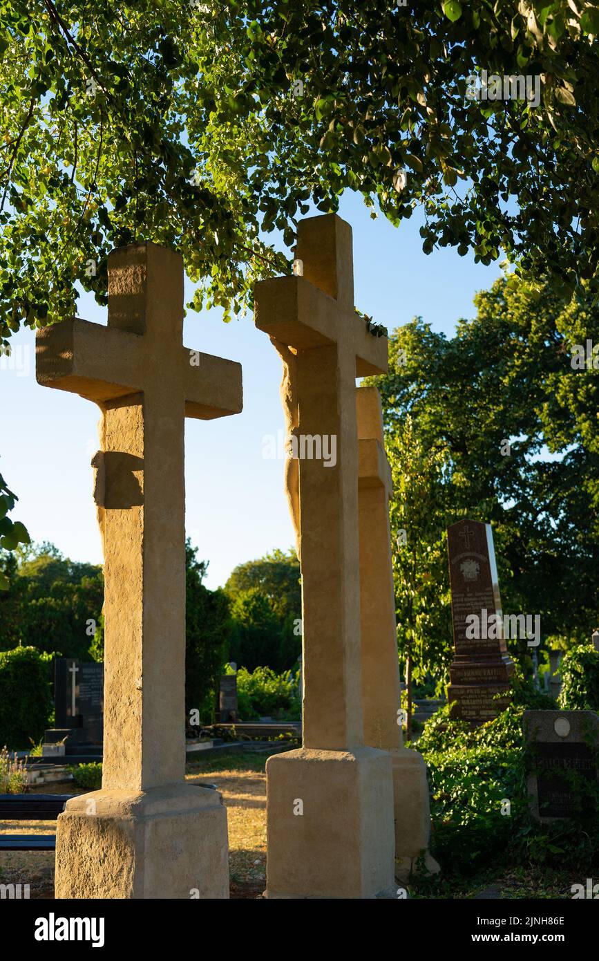 Jewish crosses in the old Jewish cemetery in the shade of a tree Stock ...