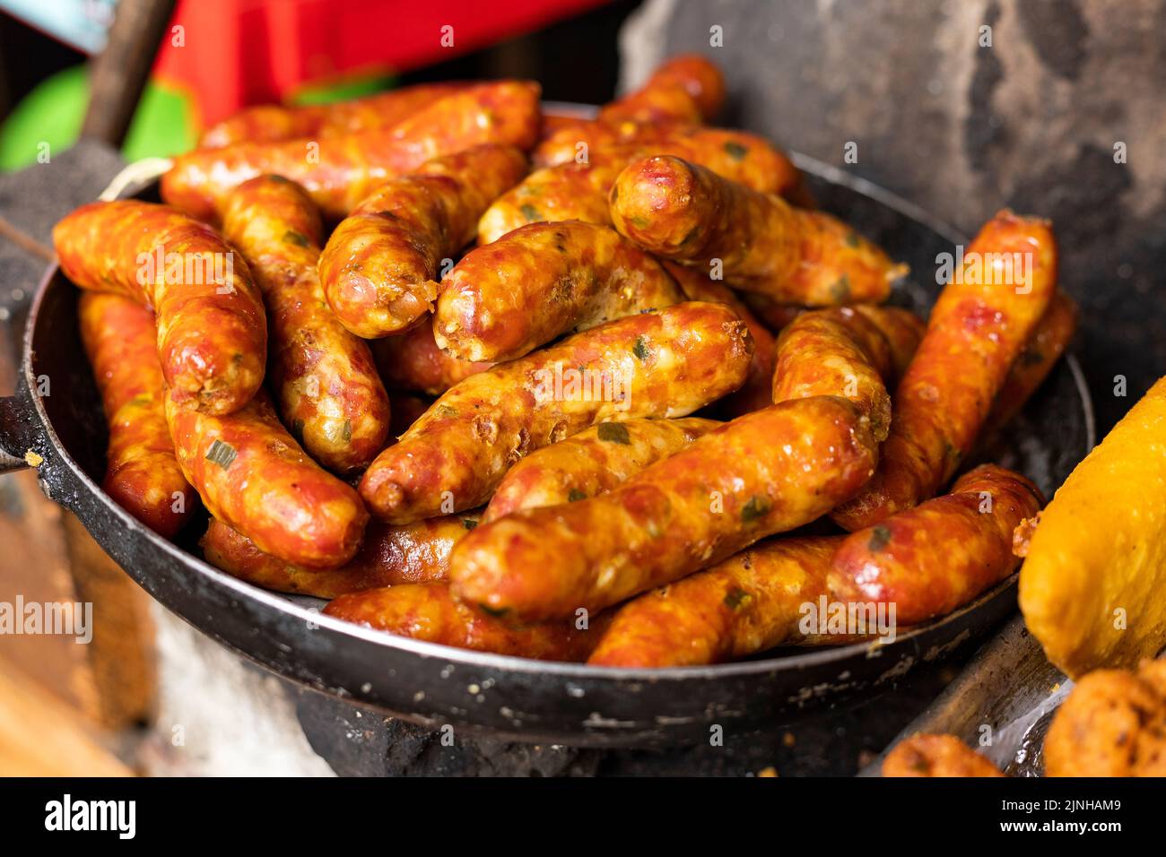 Colombian street chorizos - Traditional gastronomy of Colombia Stock ...