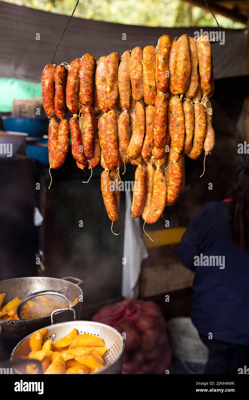 Traditional gastronomy of Colombia - Colombian street sausages Stock ...