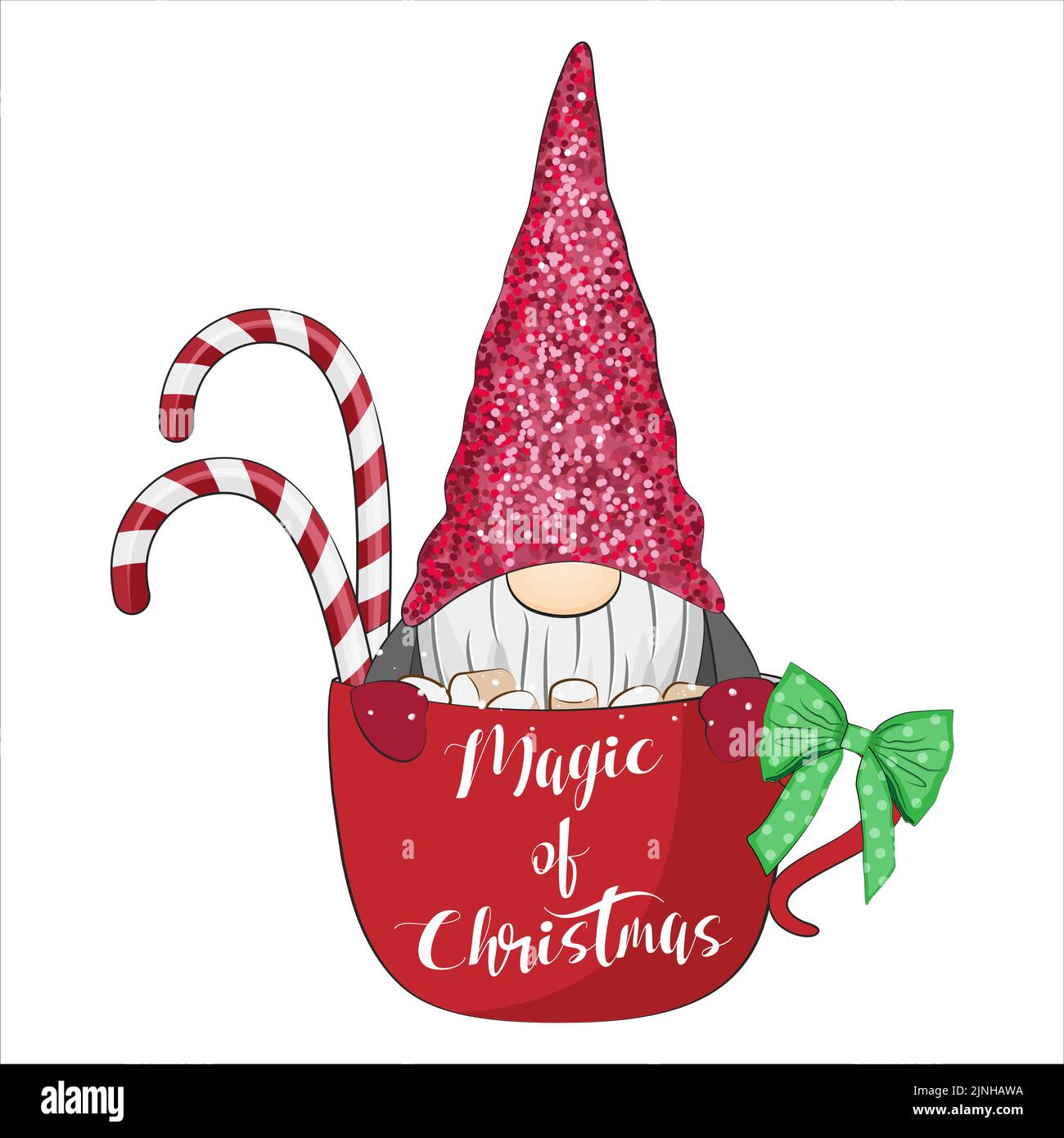 Cute christmas gnome in red cup with candy cane Stock Vector Image ...