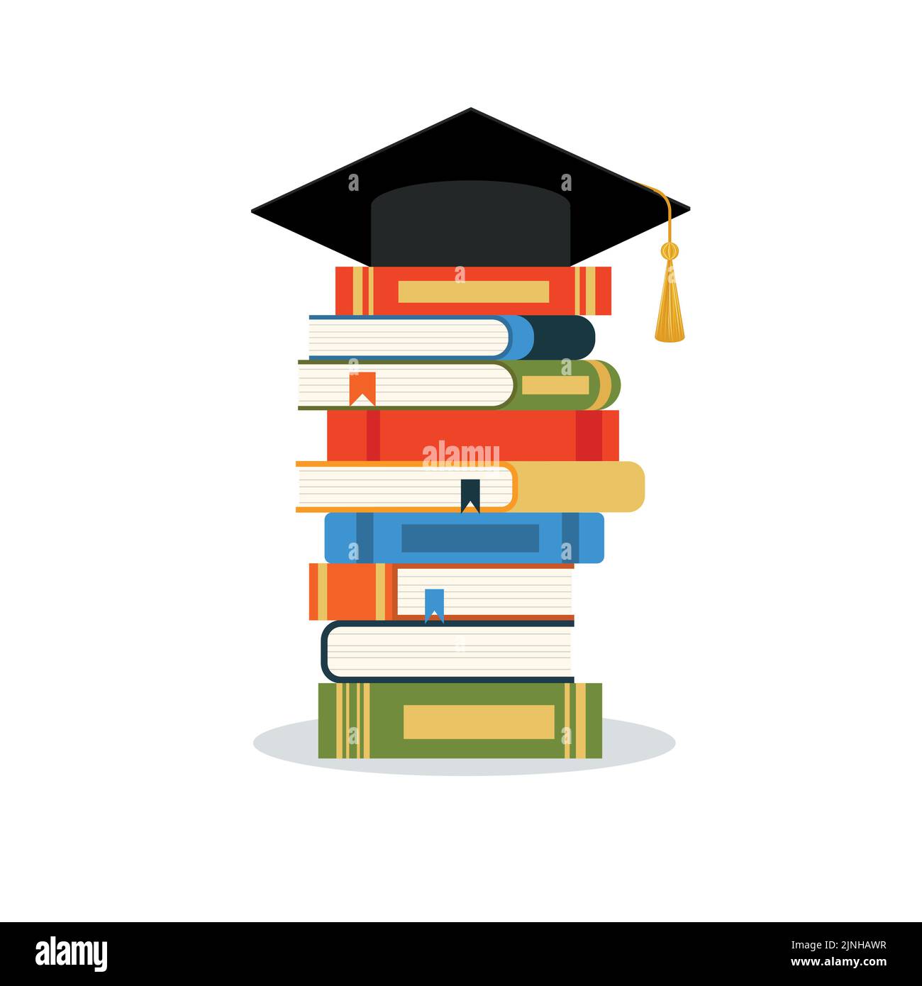 Graduation cap and books. The concept education. Stack of books, cap ...