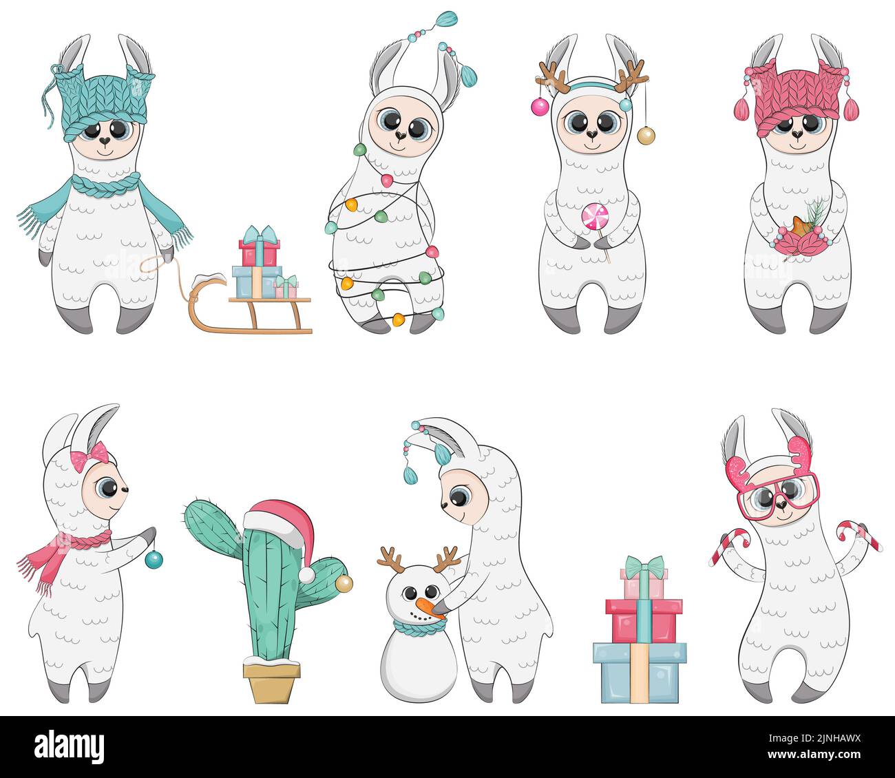 Merry Christmas lamas set. Vector stock illustration Stock Vector Image ...