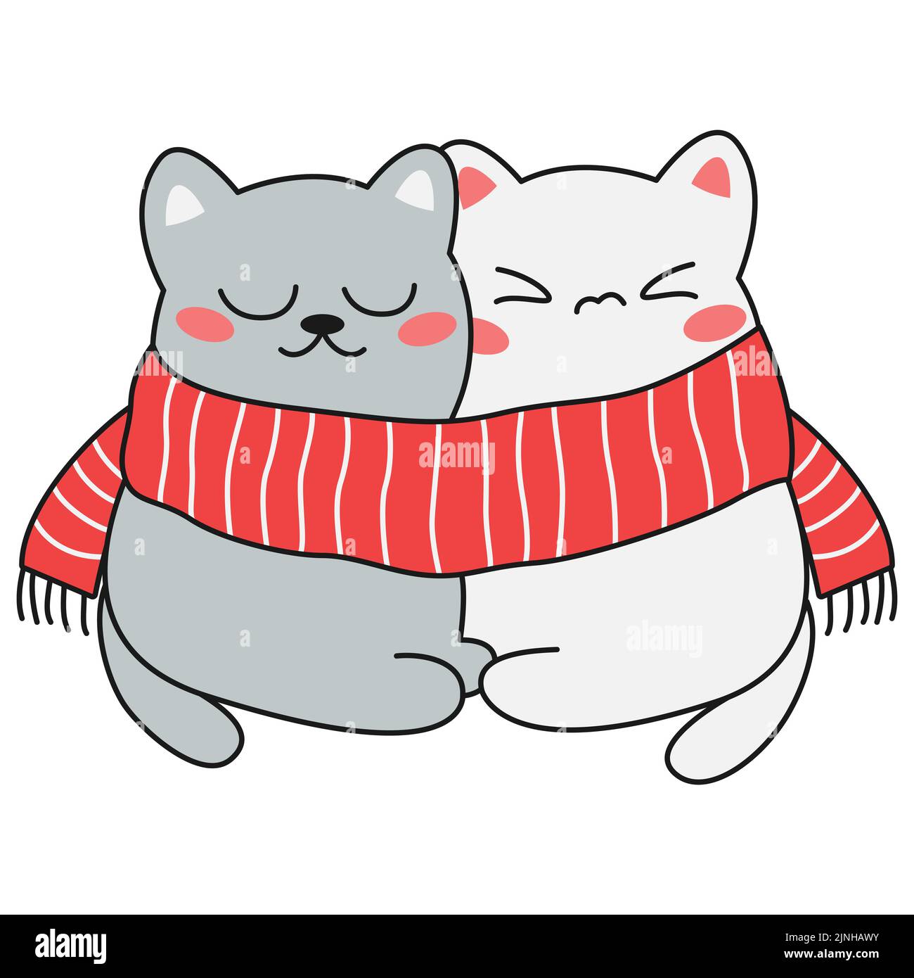 Cute christmas kawaii cats hugging each other Stock Vector Image & Art ...
