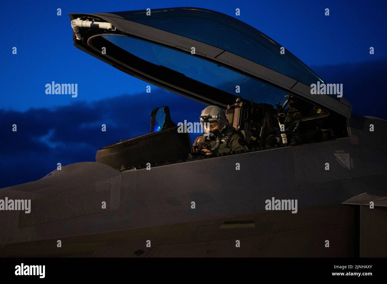 A U.S. Air Force F-22 Raptor pilot from the 90th Fighter Squadron ...
