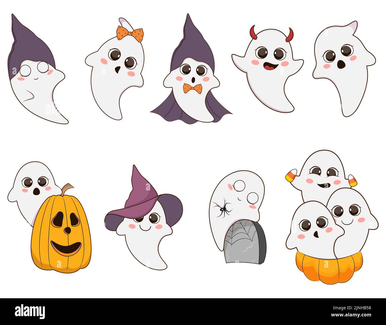 Cute halloween ghosts set on white background Stock Vector Image & Art - Alamy