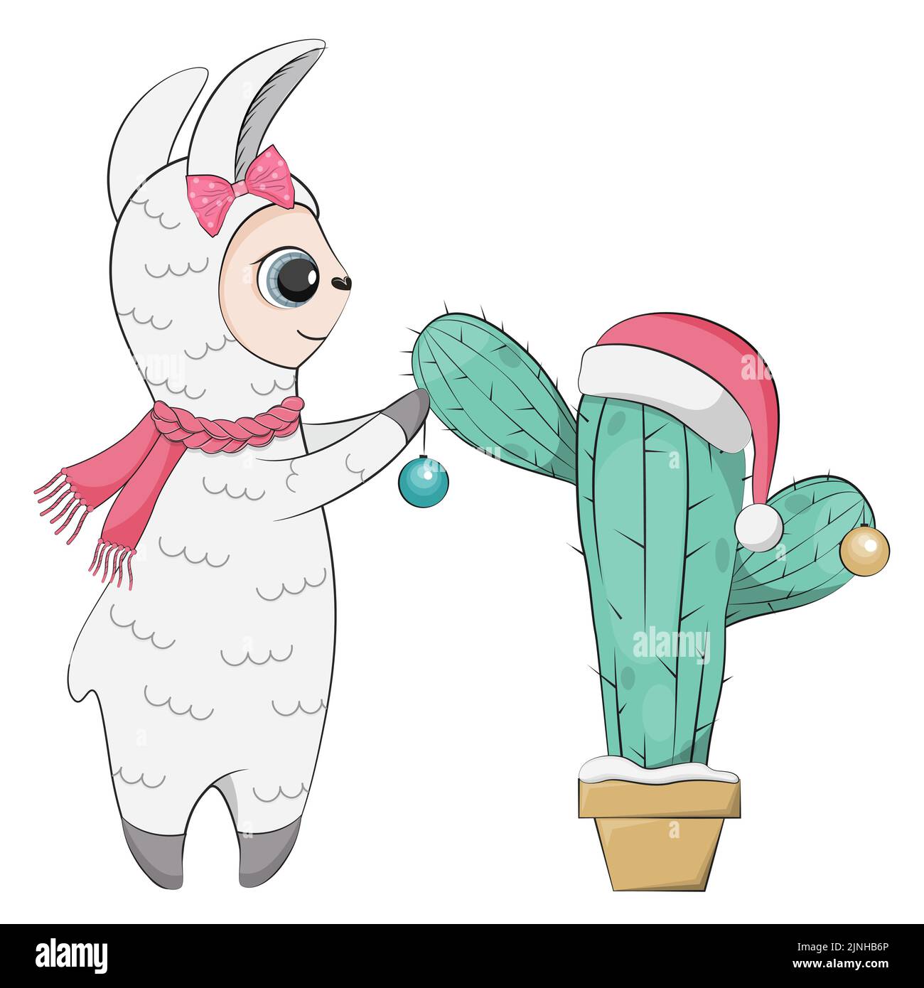 Cute Christmas lama decorate cactus Stock Vector Image & Art - Alamy