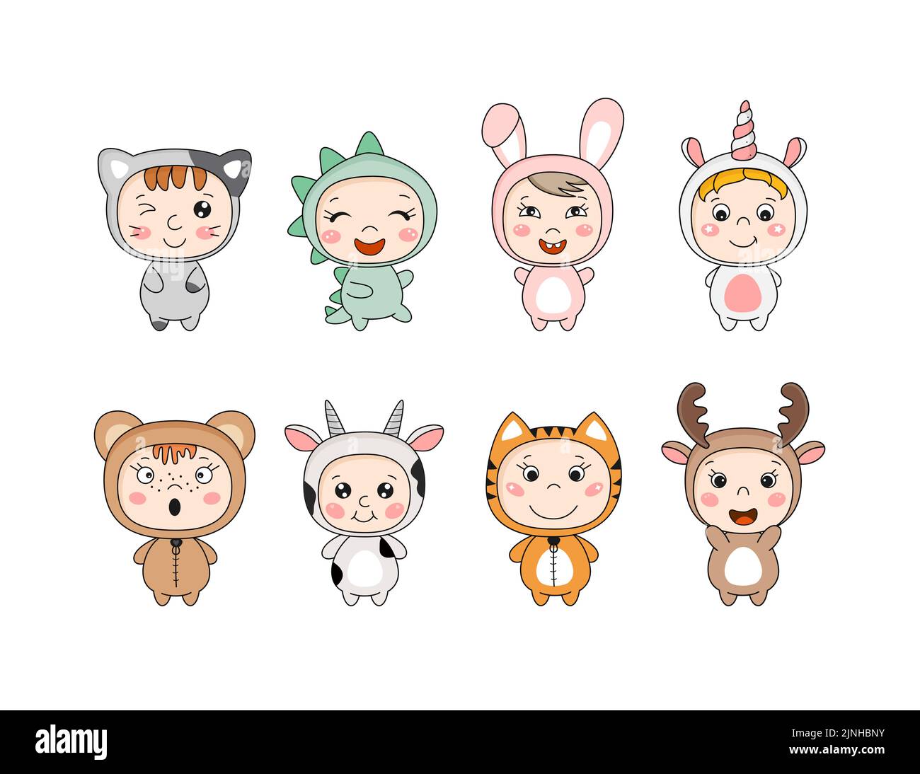 Cute kawaii kids in animal costumes Stock Vector Image & Art - Alamy
