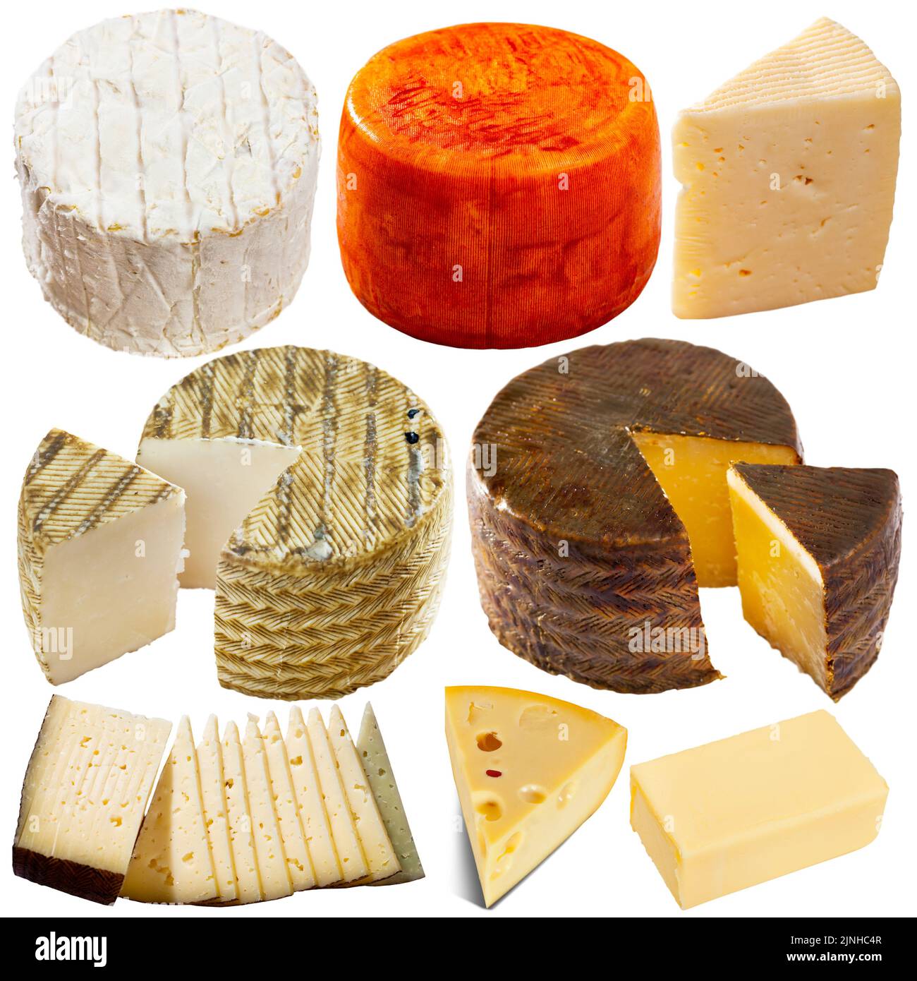 Various cheeses isolated on white background Stock Photo - Alamy