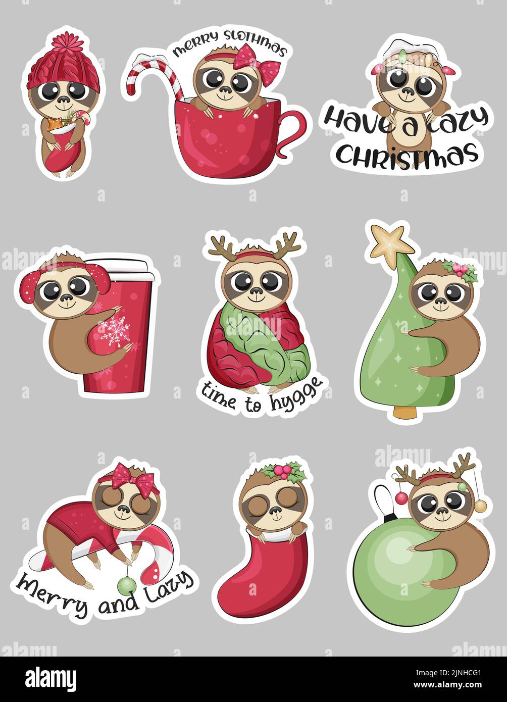 Cute christmas sloths stickers collection Stock Vector Image & Art - Alamy