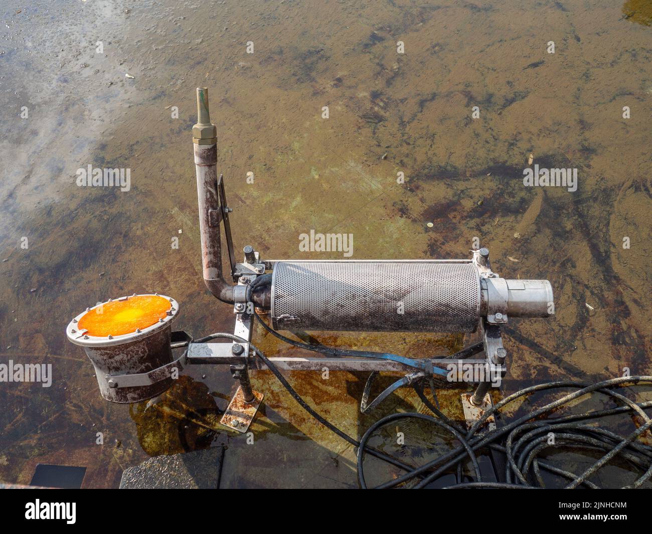 Equipment for dancing fountains. Drained fountain in the park. Without ...