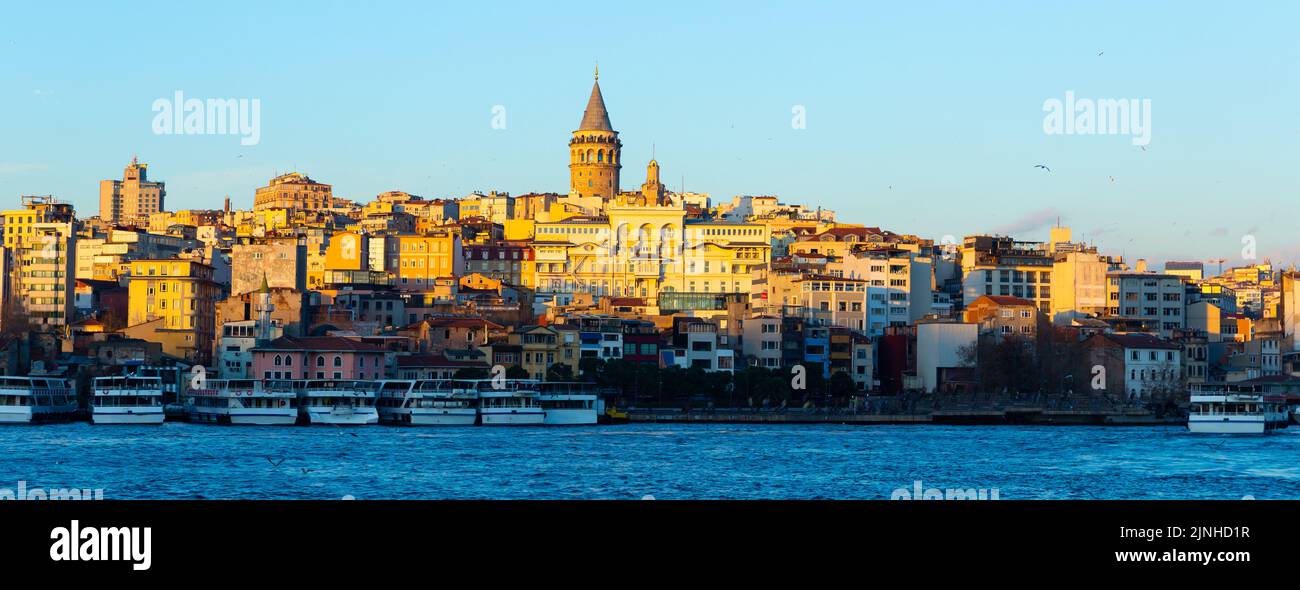 Karakoy quarter and Galata Tower from Golden Horn Bay, Istanbul Stock ...