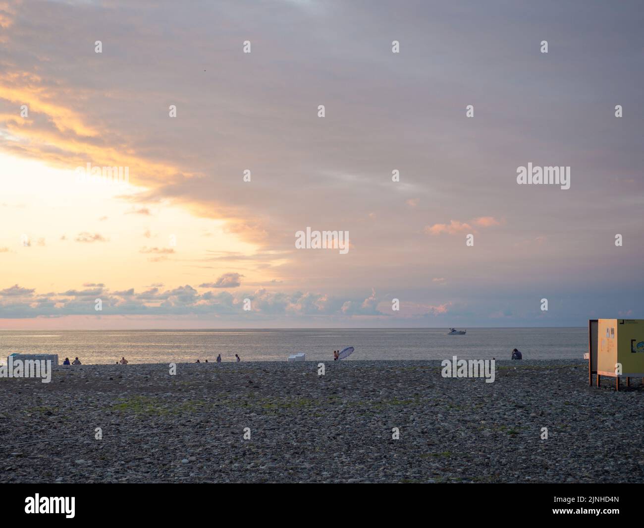 Beach atmosphere. Resort life. Coastline of the Black Sea. Beautiful ...