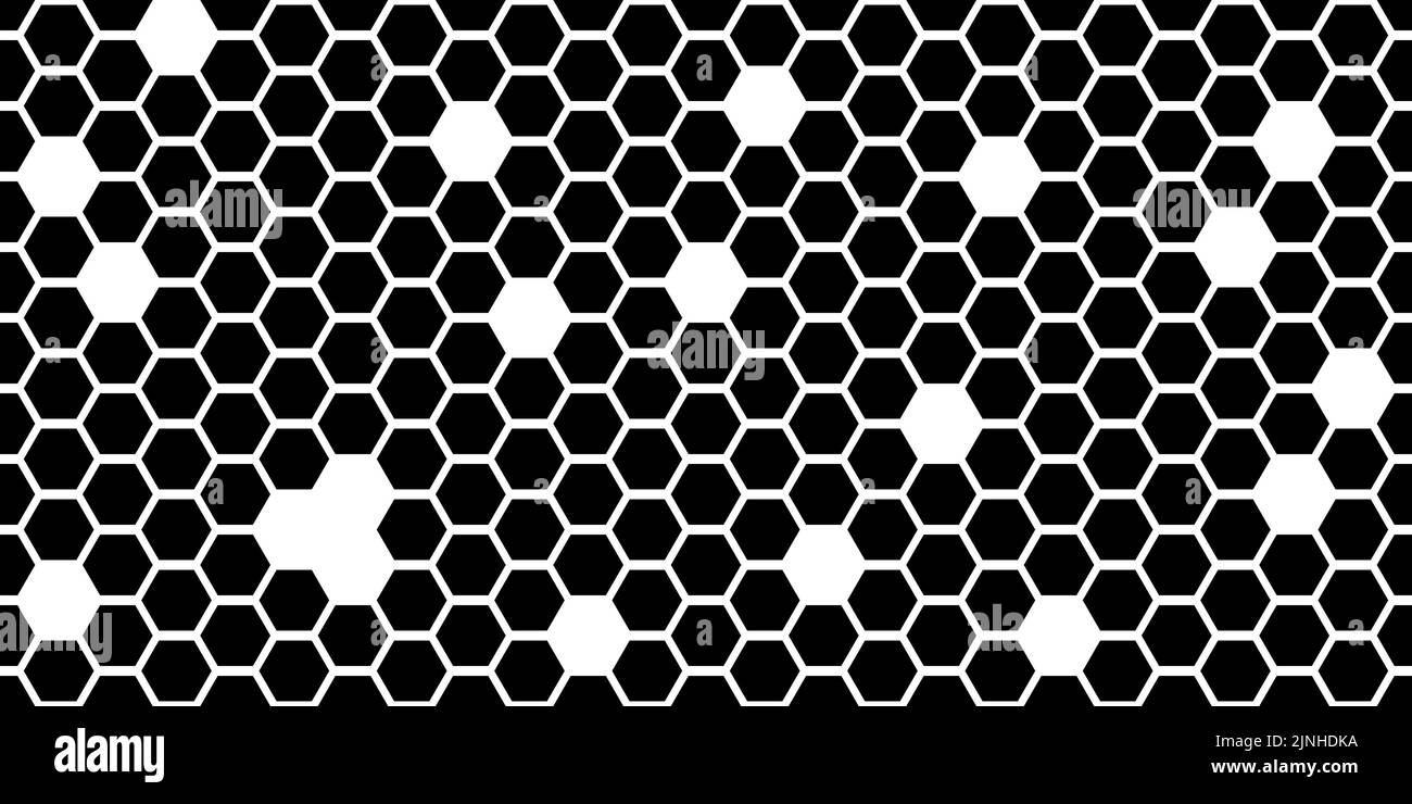 Monochrome honeycomb with hollows simple seamless pattern. Regular hive cell texture. Abstract ...