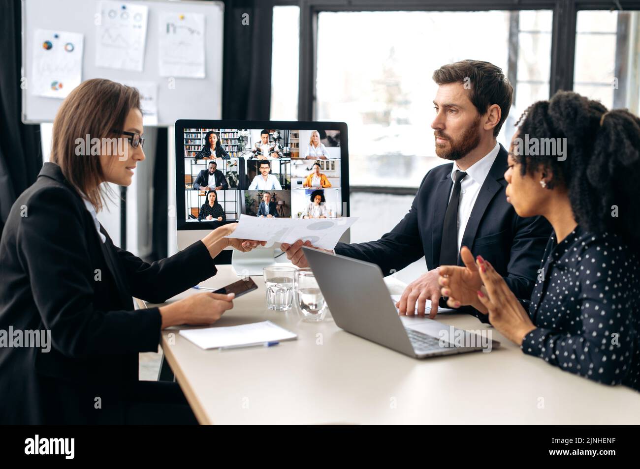 Business multiracial colleagues, discussing new project, generating new ...