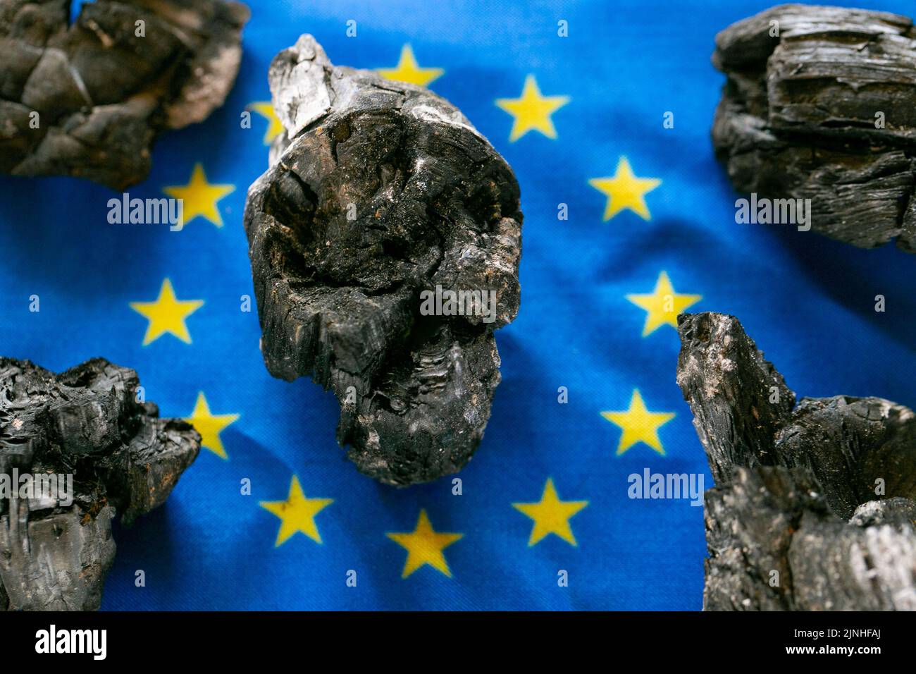 coal on the EU flag.Heating with coal. Purchase of coal for the heating ...