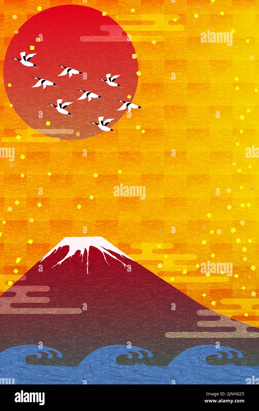2021 New Year's card Red Fuji, waves and cranes Stock Vector Image ...