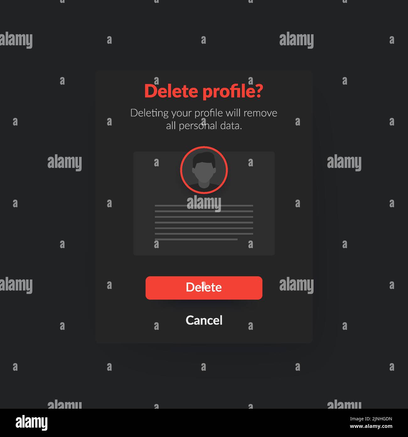 Delete profile, account form, dark ui design Stock Vector Image & Art ... Delete profile, account form, dark ui design Stock Vector Image & Art ...