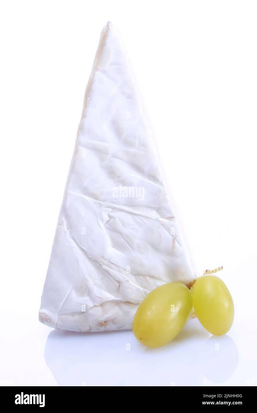 Brie cheese and grape, isolated on white, vertical photo Stock Photo ...