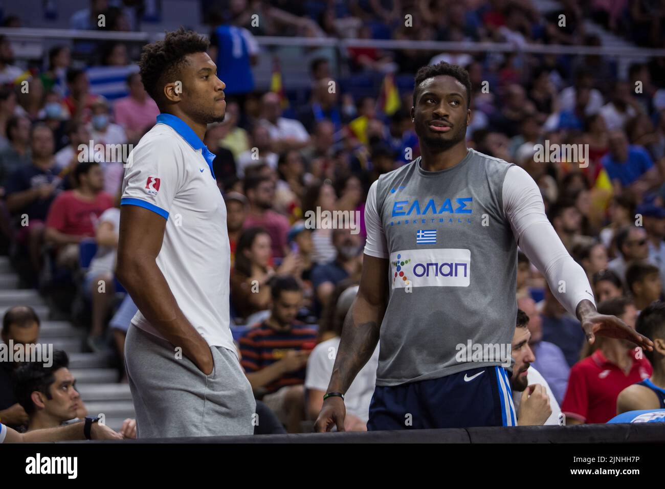Madrid, Madrid, Spain. 11th Aug, 2022. Giannis Antetokounmpo (L) and ...