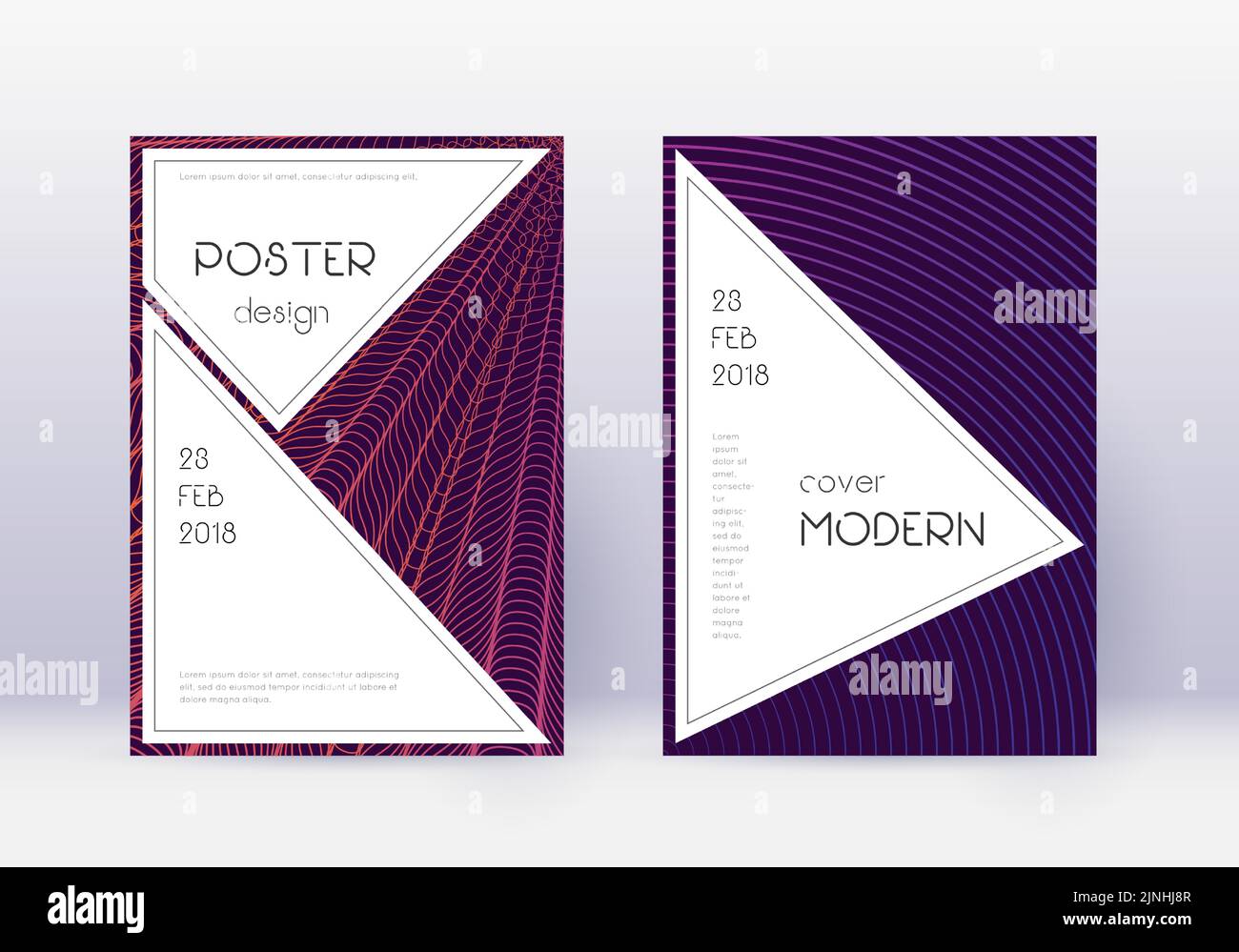 Stylish cover design template set. Violet abstract lines on dark ...