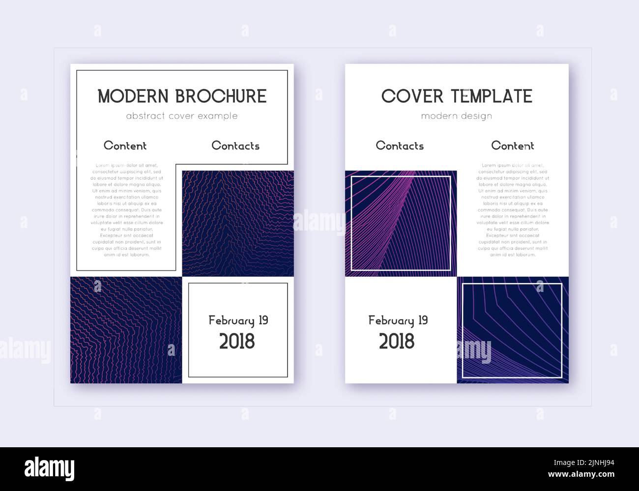 Business cover design template set. Violet abstract lines on dark ...