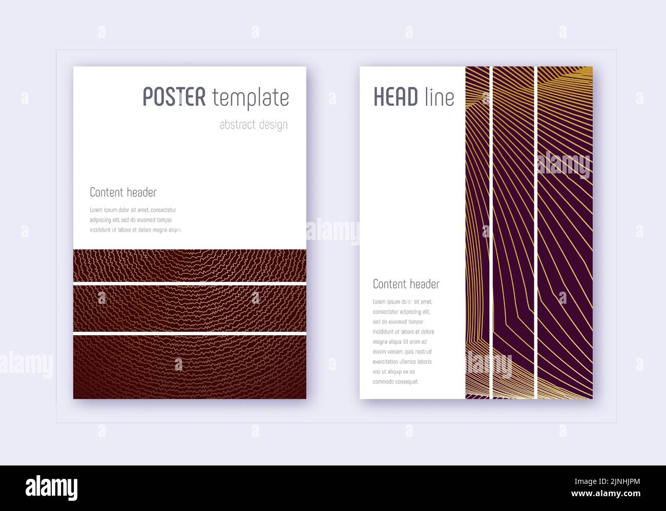 Geometric cover design template set. Gold abstract lines on maroon ...