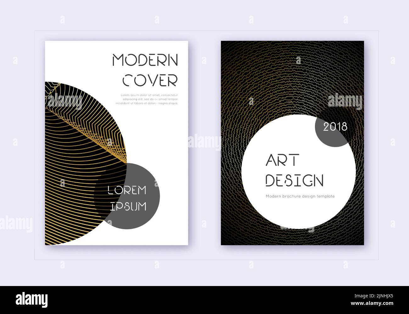 Trendy cover design template set. Gold abstract lines on black ...
