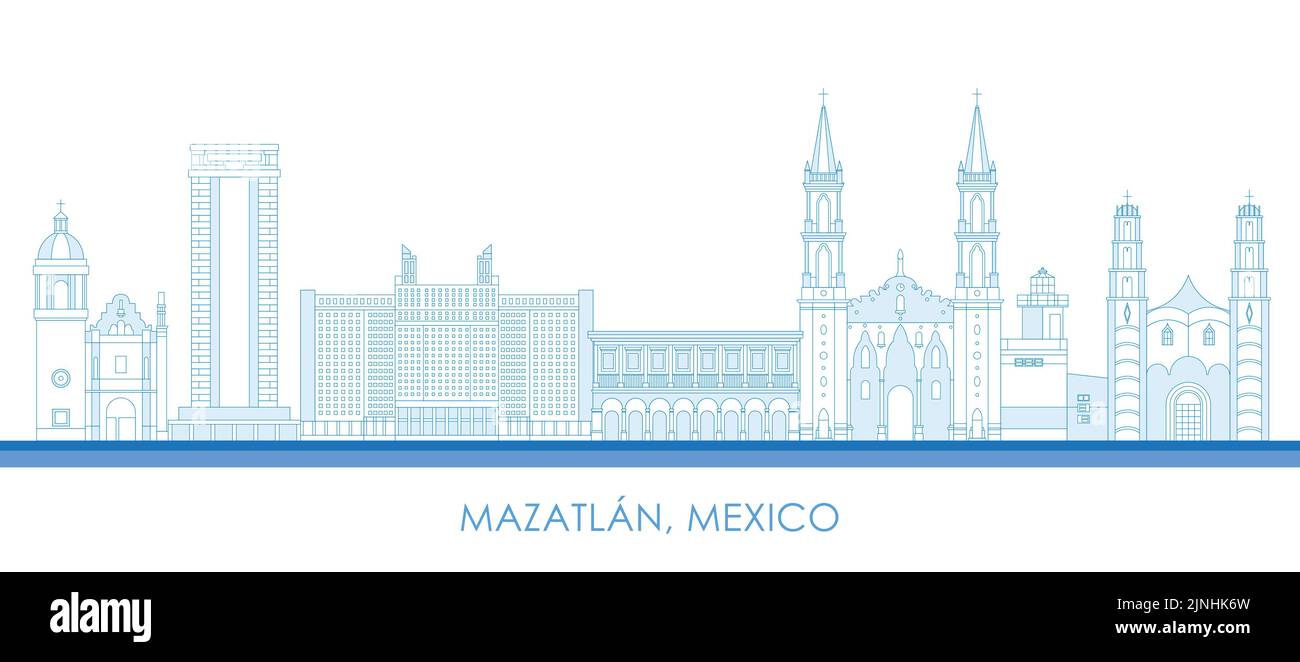 Outline Skyline panorama of city of Mazatlan, Mexico - vector ...