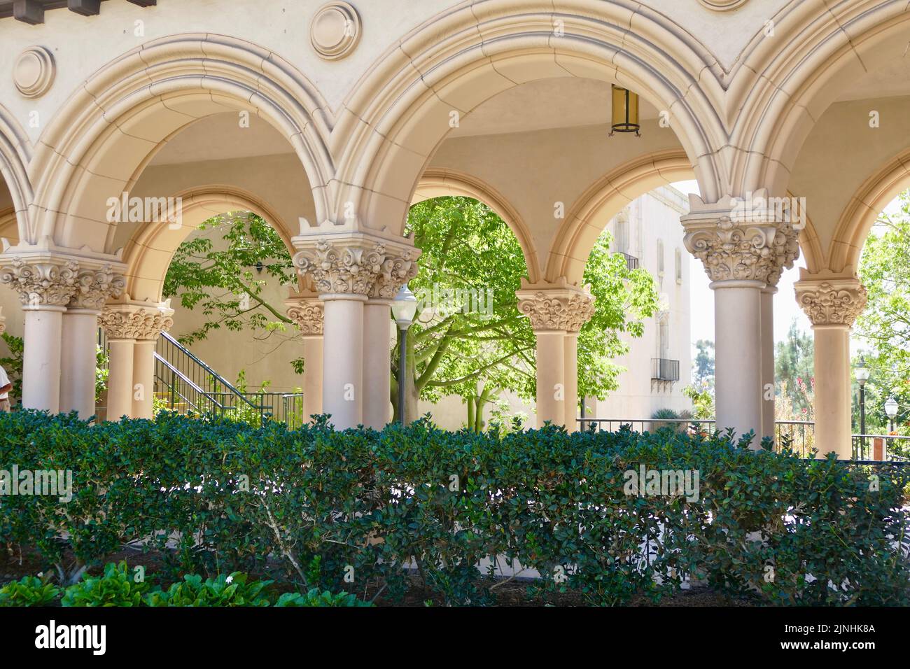 ornate architectural details on outdoor promenade with columns Stock ...