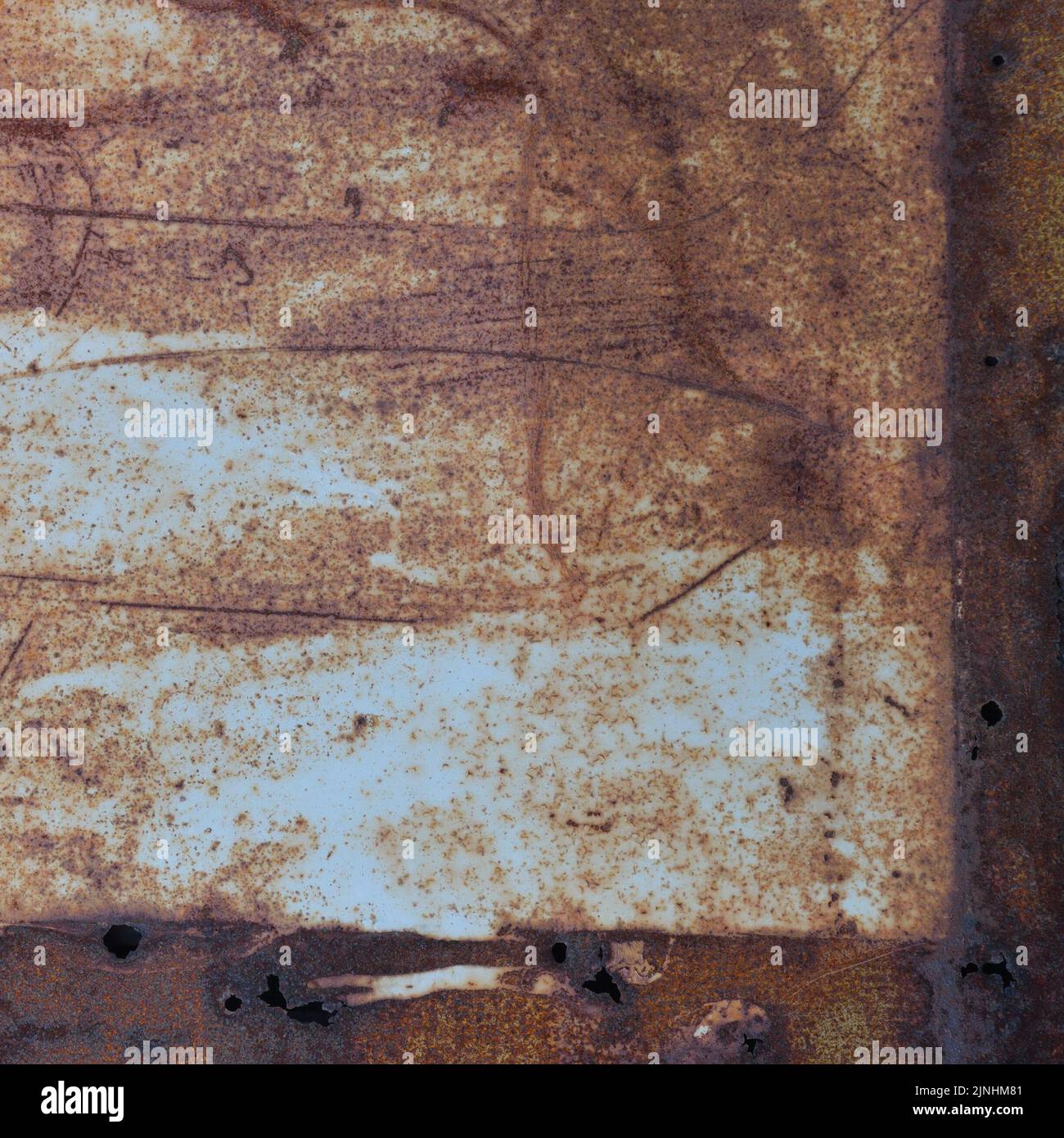 Old light blue painted grey rusty rustic rust iron metal frame ...