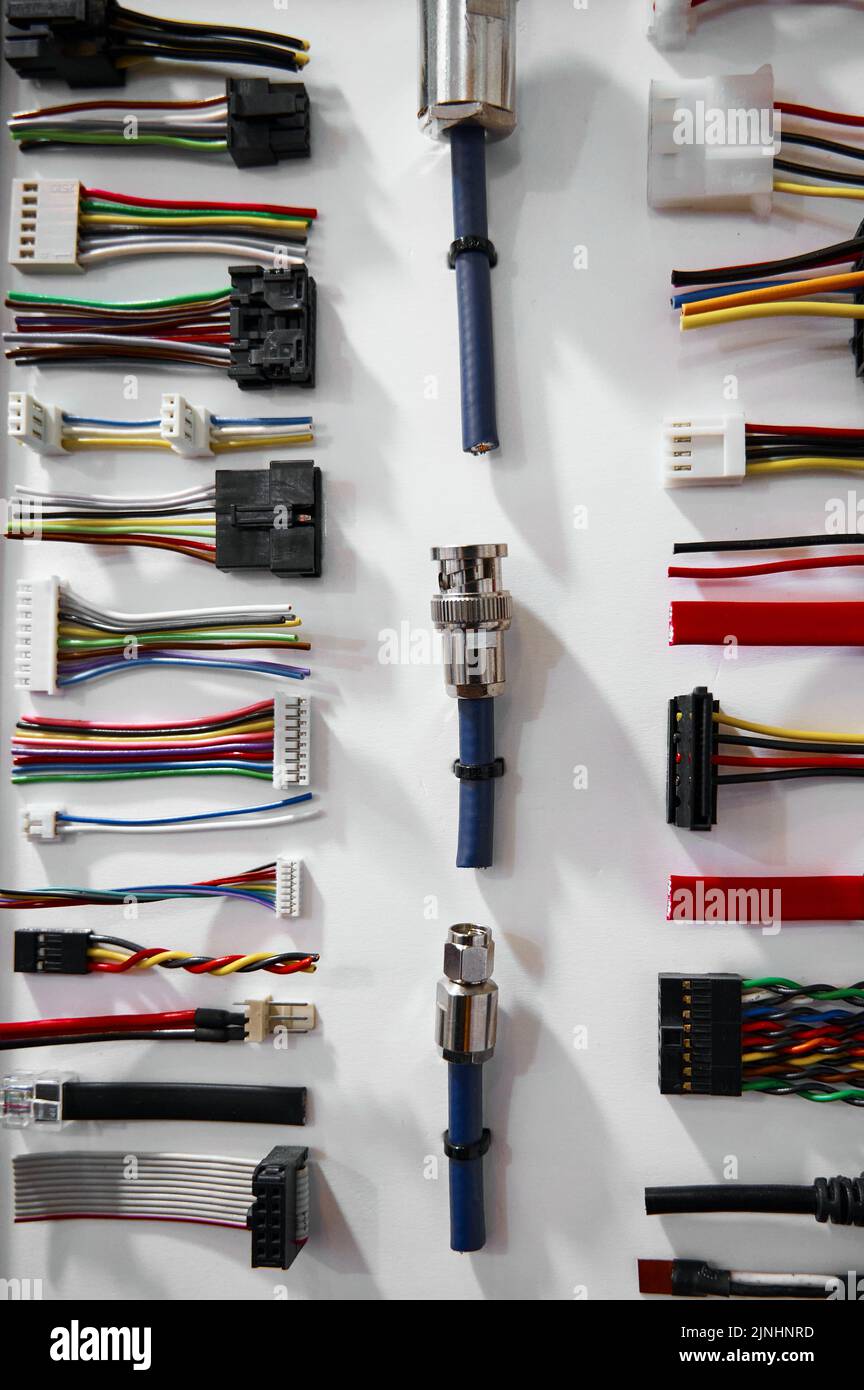 Pattern with different types plugs and connectors on white Stock Photo ...