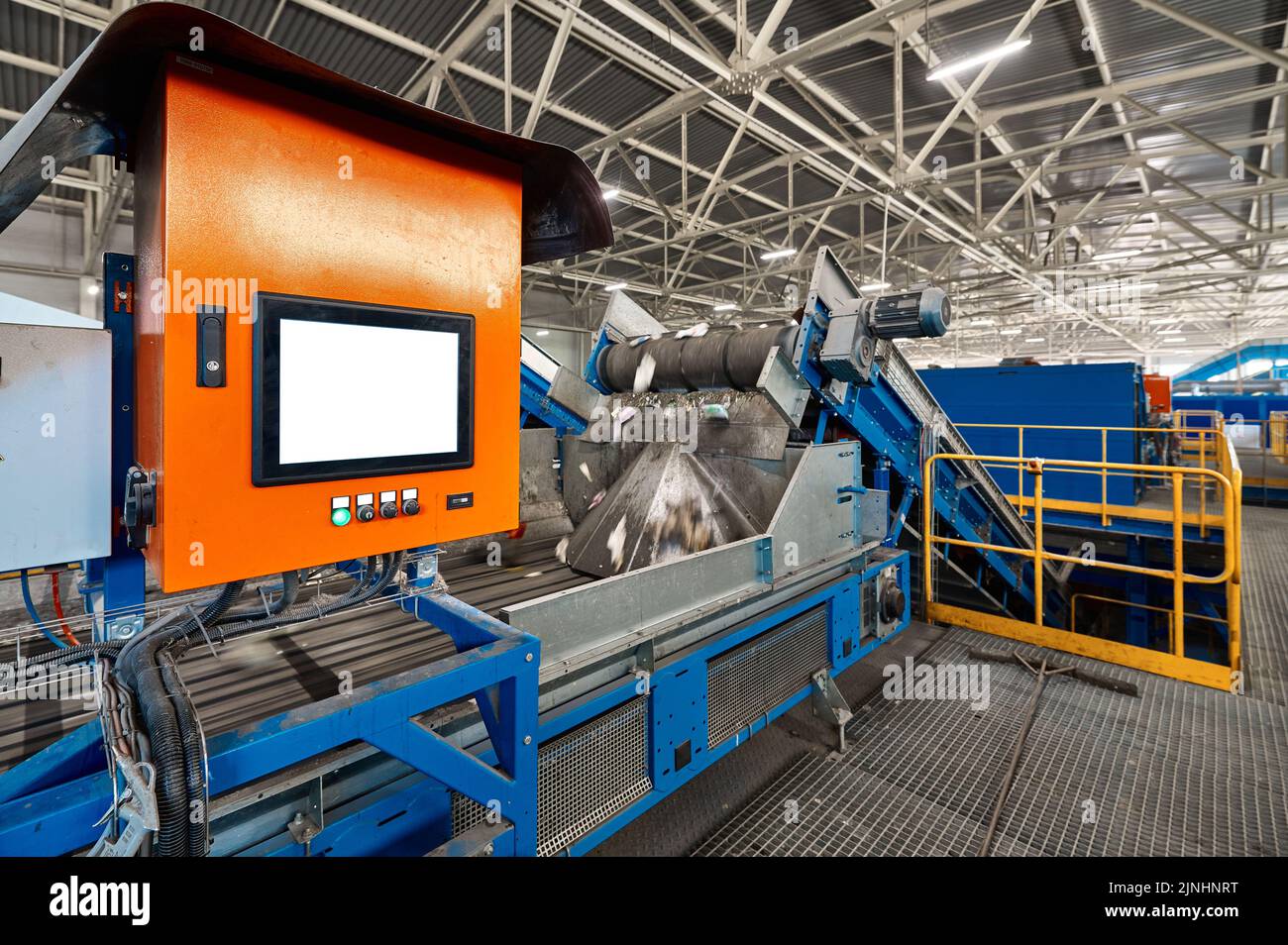 Control panel of production line in recycling plant workshop Stock ...