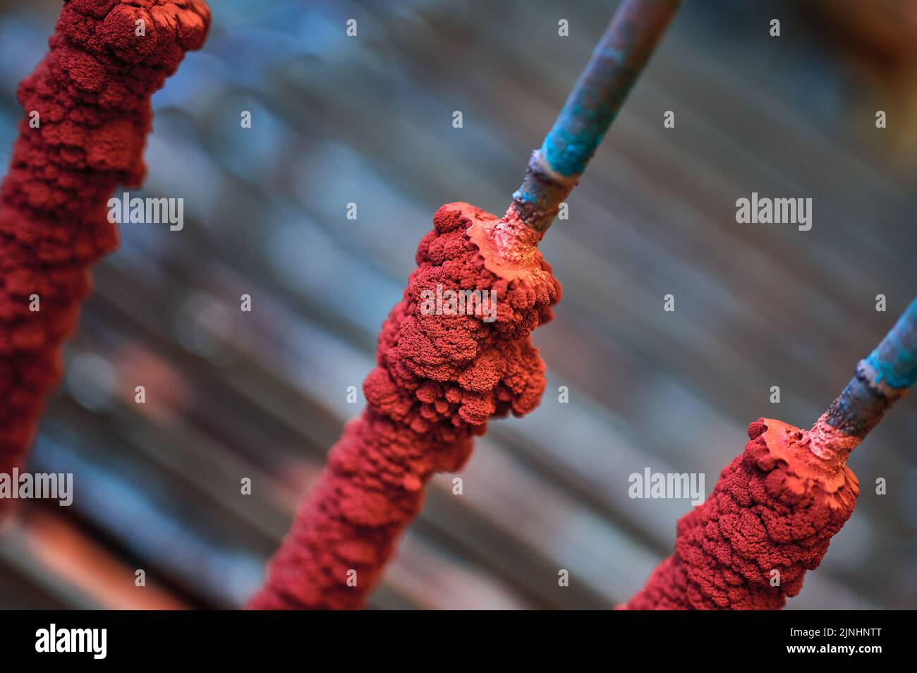 Copper powder overgrowth on cathode in electrolytic workshop Stock ...
