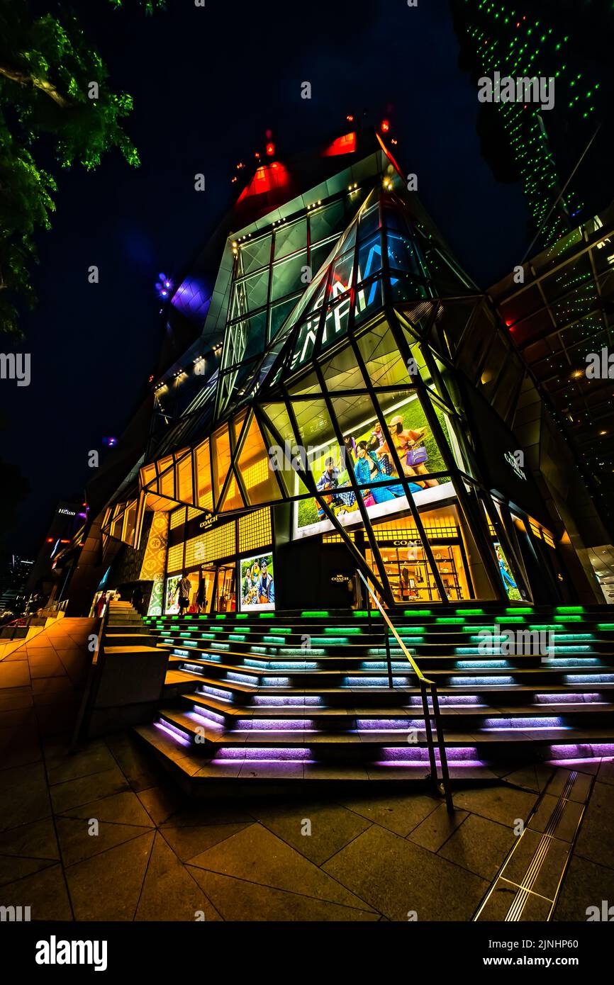 Colorful lighting at Wisma Atria, Orchard Road, Singapore Stock Photo ...