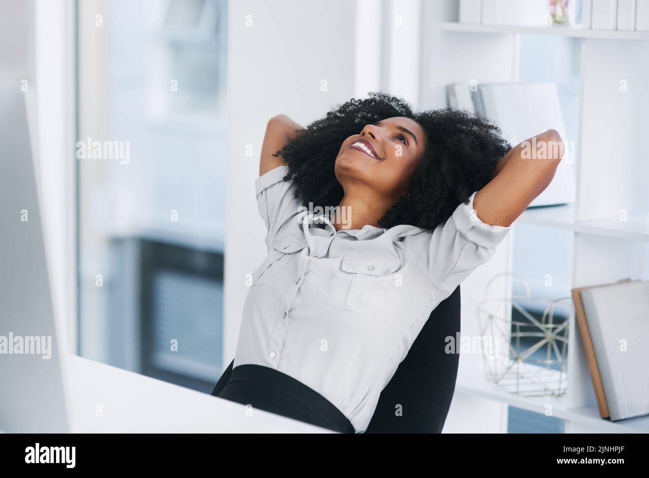 Success has her smiling from ear to ear. a young businesswoman taking a ...